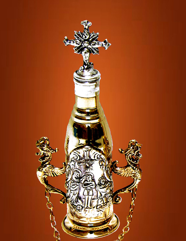 Anointing Holy Oil Bottle With Baptism Icon in the Center Gold plated ...