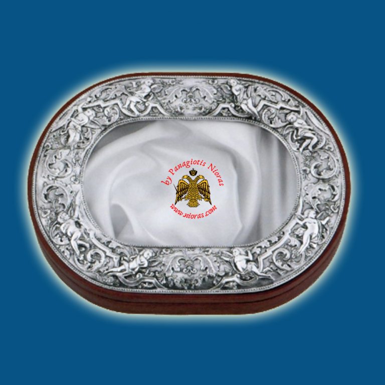 Silver Wedding Crown Box Design B Oval Shape - Nioras Orthodox Family