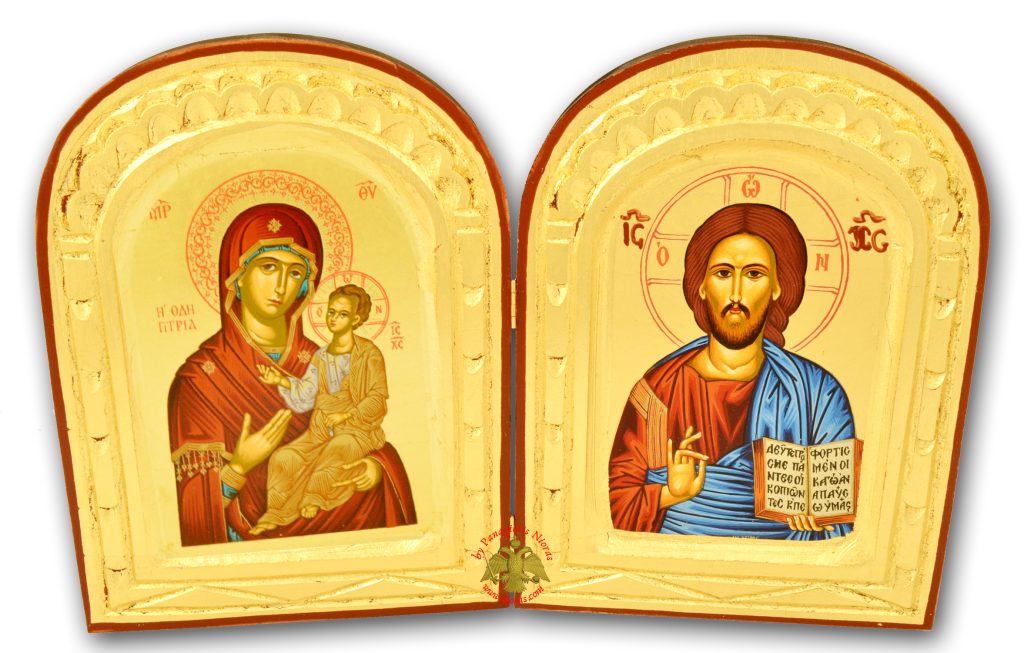 Orthodox Diptych Canvas Icon on Natural Wood 18x30cm - Nioras Orthodox ...