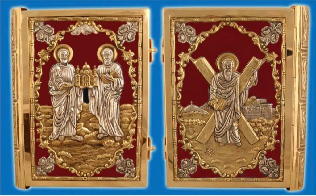 Holy Apostle Book Cover Sculptured With Red Velvet - Nioras Orthodox Family