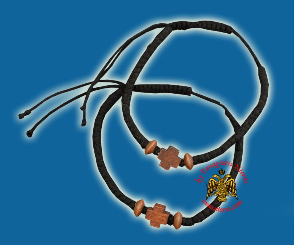 Prayer Rope waxed thread black with Cross - Nioras Orthodox Family