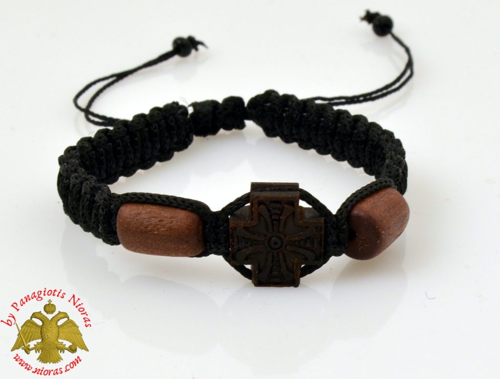 Hand Wrist Praying Rope with Wooden Carved Cross - Nioras Orthodox Family