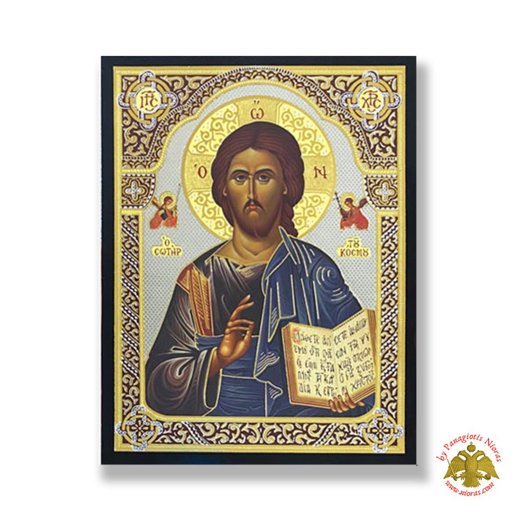 Orthodox Christ Blessing Silver Printed Wooden Icon - Nioras Orthodox ...