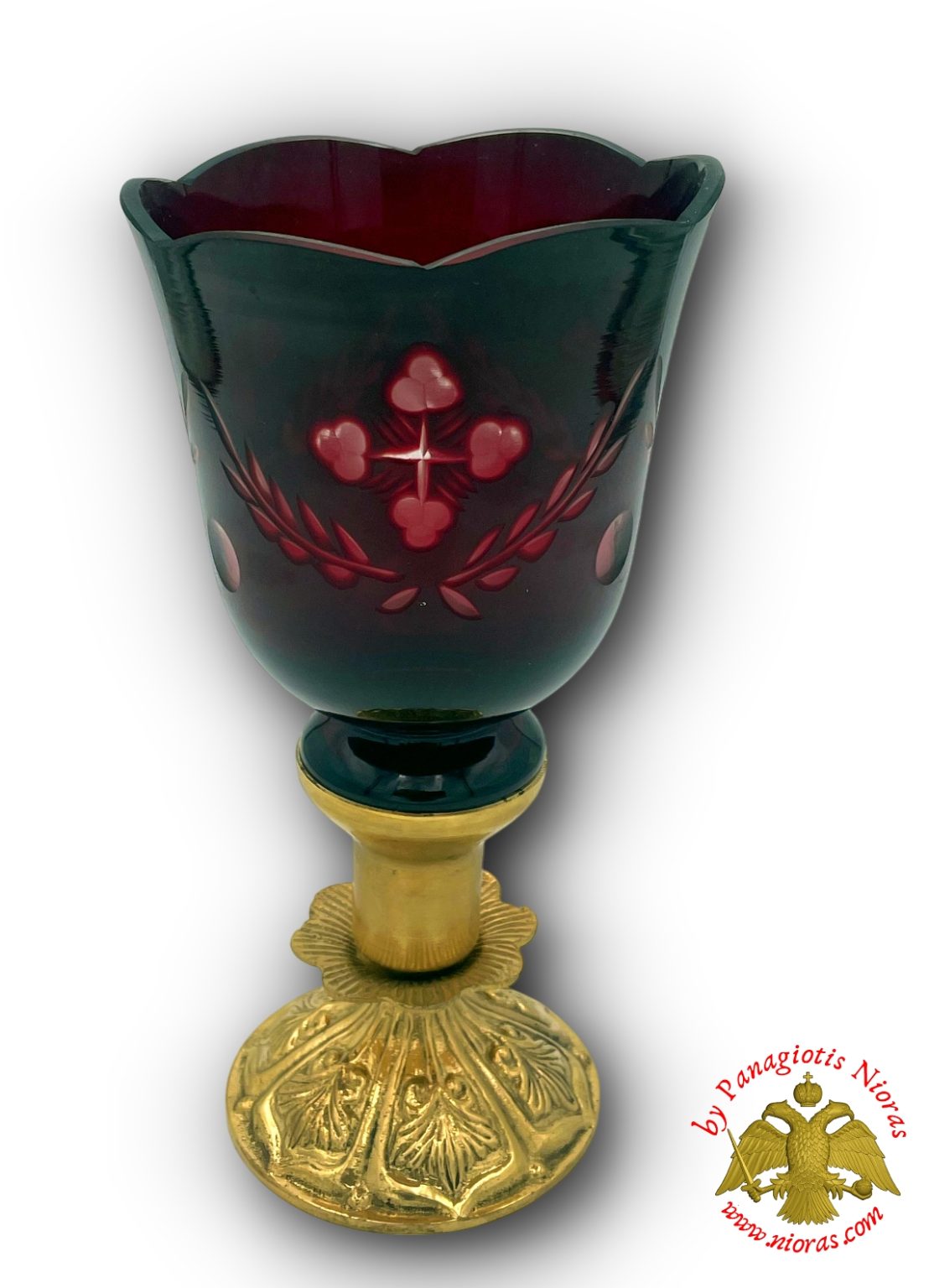Traditional Single Candle Stand Brass With Orthodox Vigil Oil Cup Red ...