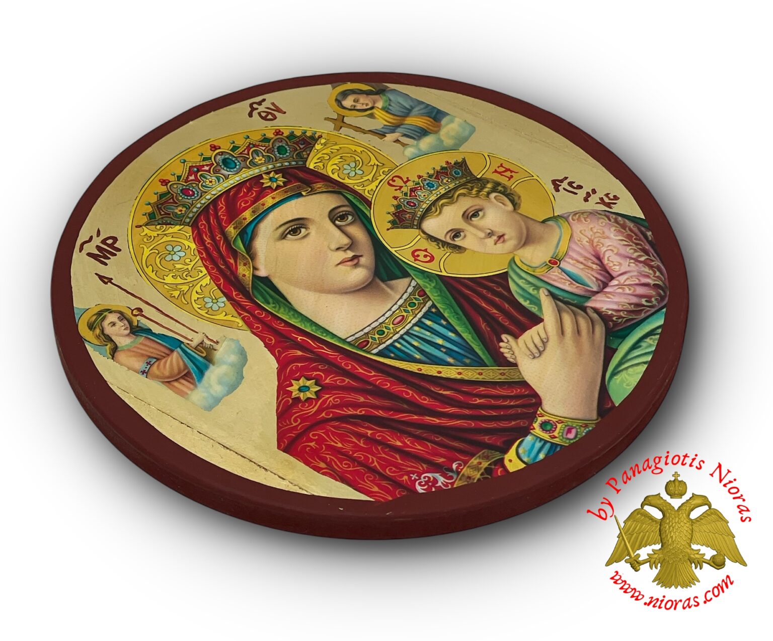 Holy Icon of Theotokos with Angels on Round Wood 15cm - Nioras Orthodox ...