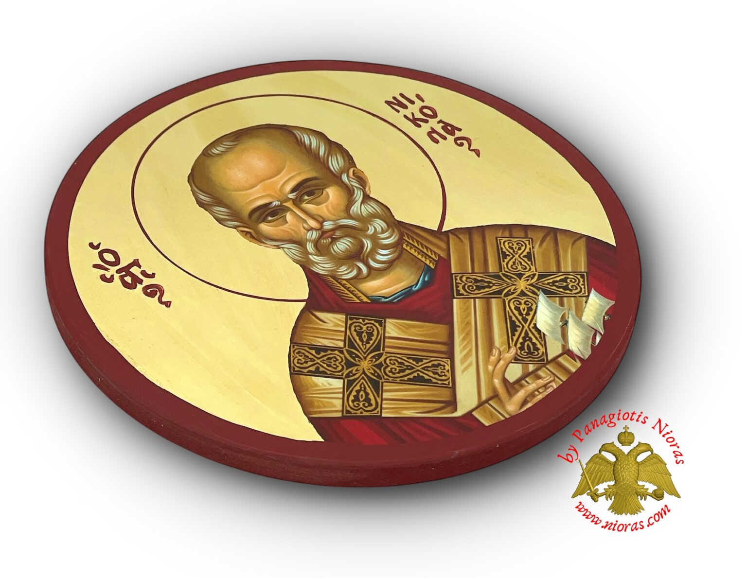 Holy Icon of Saint Nicholas with Gold Leaf on Round Wood 15cm - Nioras ...