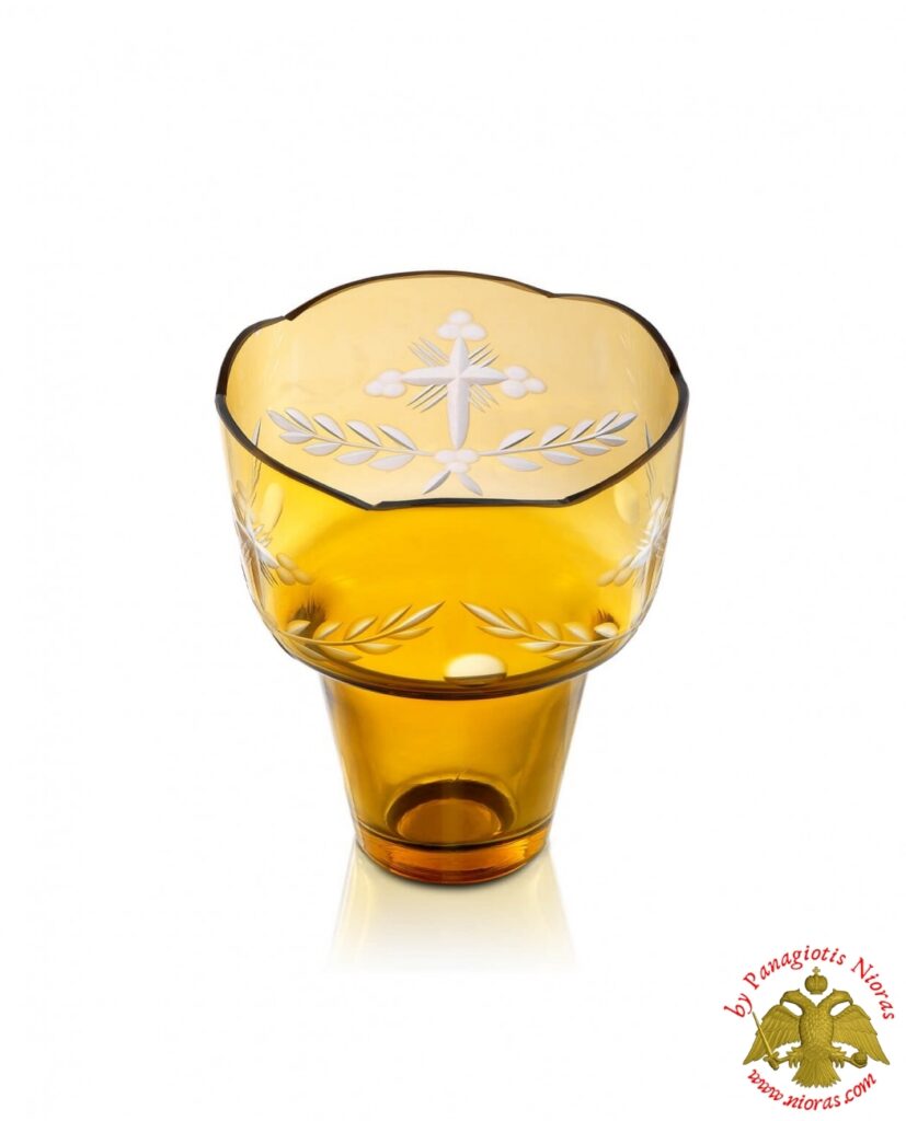 Romanian Orthodox Cross Hand Carved Glass Cup Amber 9.8×12.5cm - Nioras ...