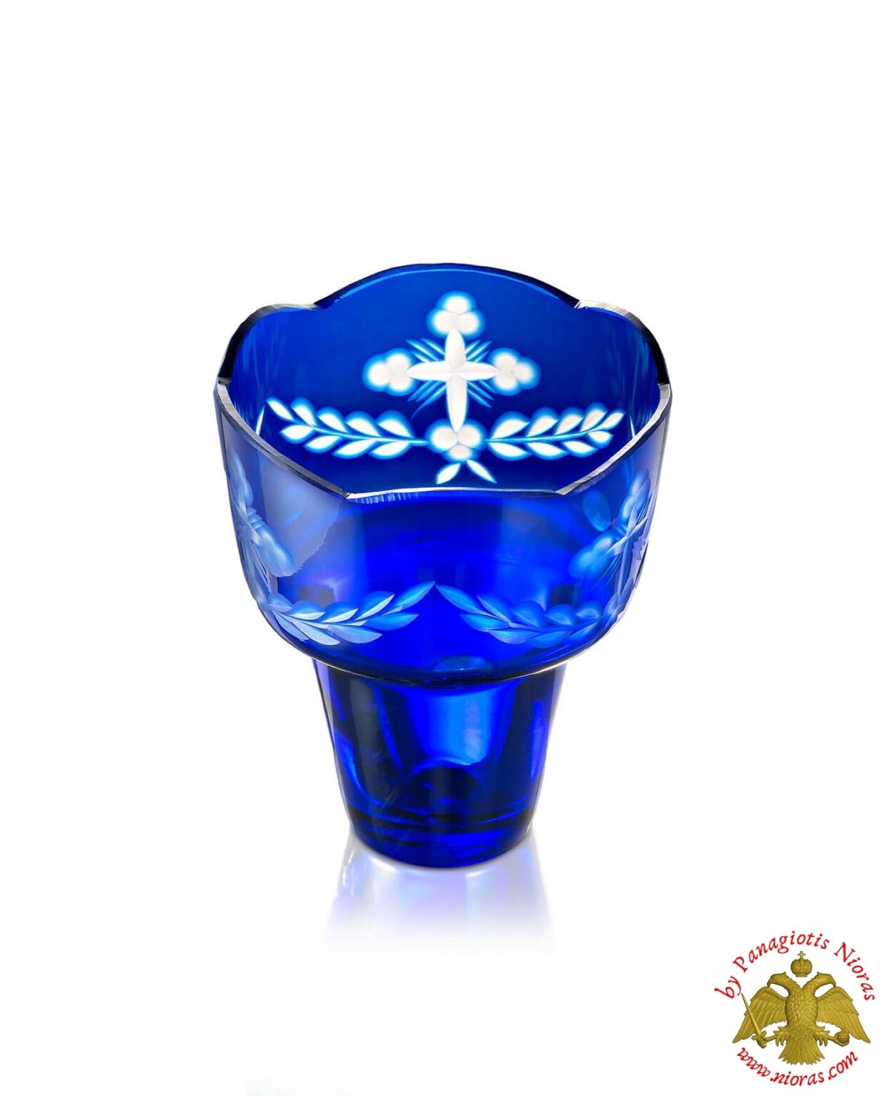 Romanian Orthodox Cross Hand Carved Glass Cup Blue 9.8×12.5cm - Nioras ...