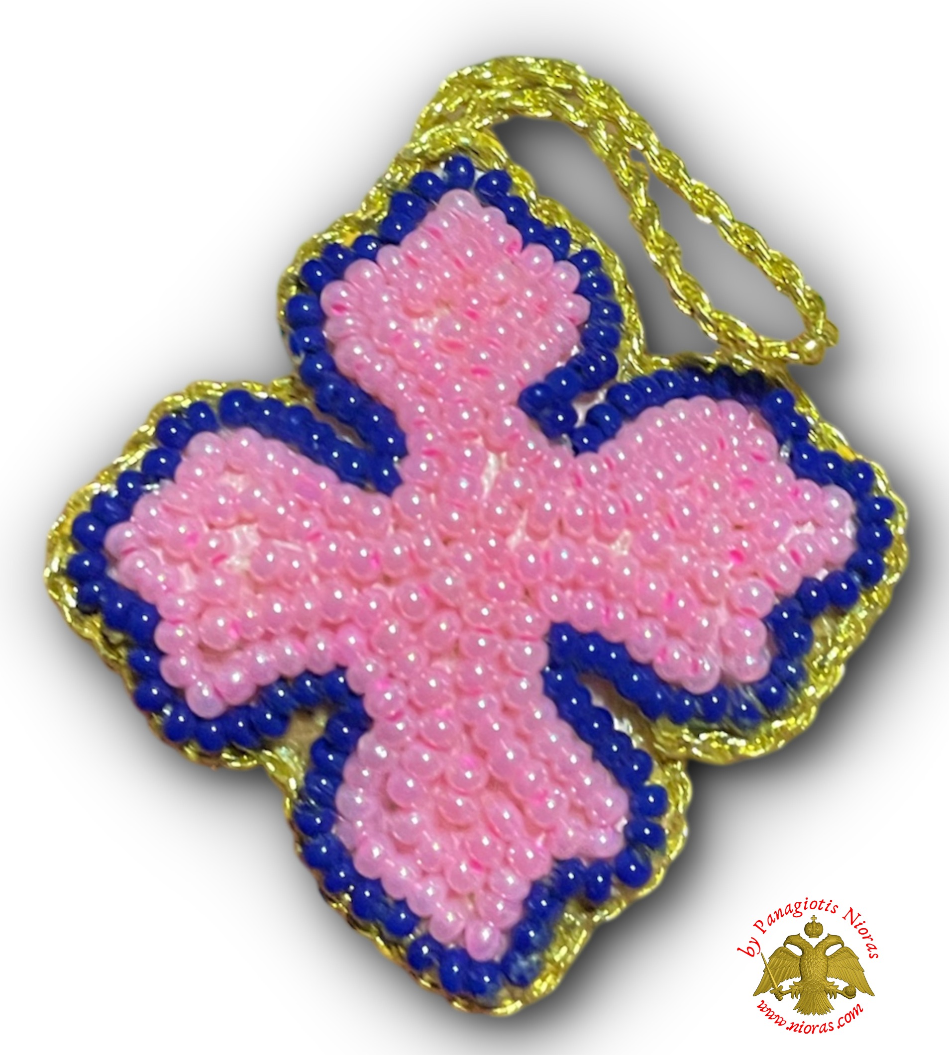 Orthodox Filakto Pendant Blue Cross with Pink Beads - Nioras Orthodox ...