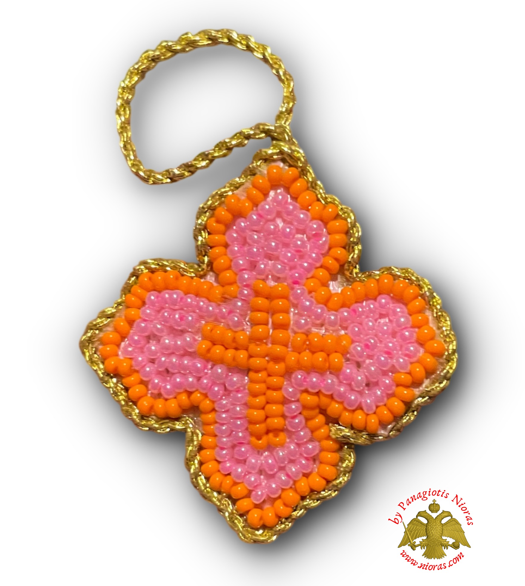 Orthodox Filakto Pendant Orange Cross with Pink Beads - Nioras Orthodox ...