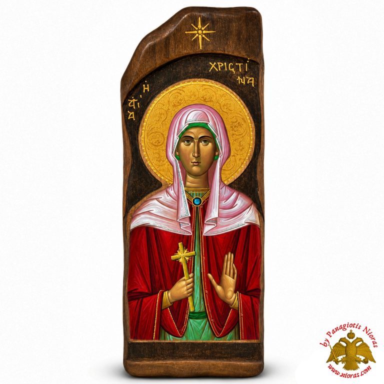 Antique Style Saint Christina Icon in Rectangular Shape on Natural Wood ...
