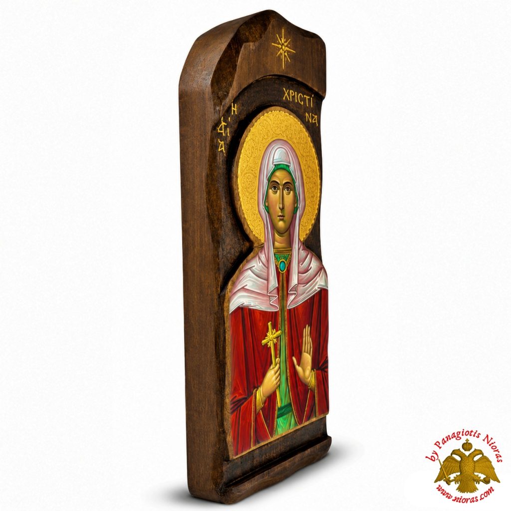 Antique Style Saint Christina Icon in Rectangular Shape on Natural Wood ...