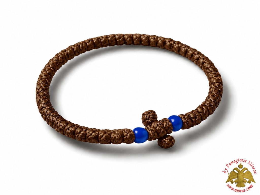 Orthodox Prayer Rope Waxed Brown With Cross - Nioras Orthodox Family