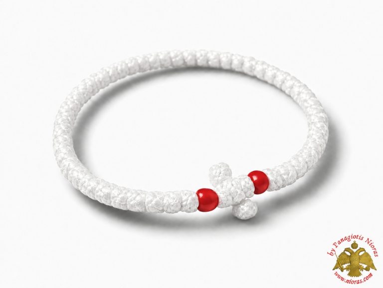 Orthodox Prayer Rope Waxed White With Cross - Nioras Orthodox Family